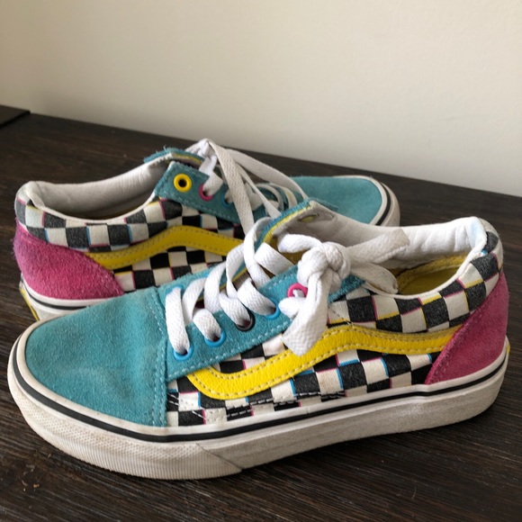 Vans | Shoes | Vans Old Skool Multi Color Checkered 9s Rainbow | Poshmark
